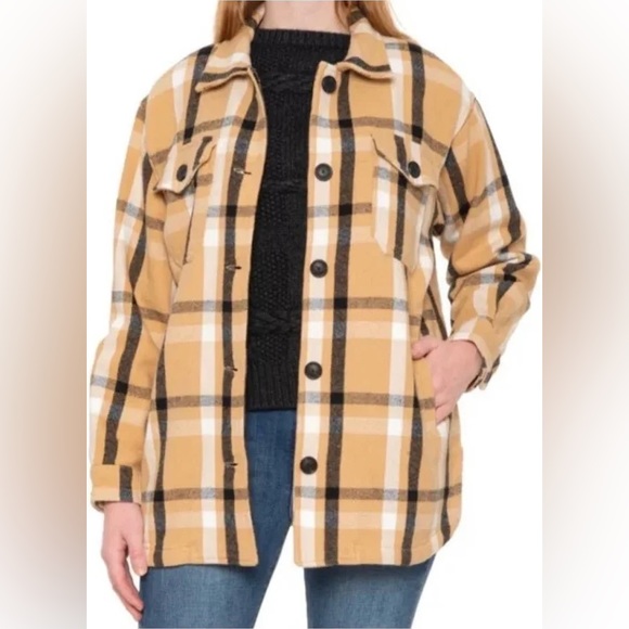 Lucky Brand | Jackets & Coats | Lucky Brand Tan And Black Plaid Shacket ...